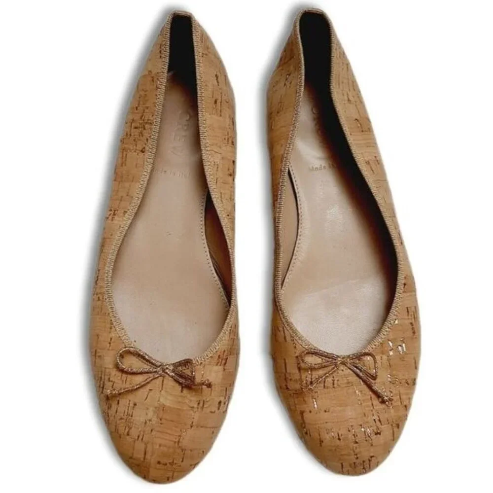 J. Crew | Shoes | J Crew Italy Kiki Cork Leather Lined Round Toe Ballet ...